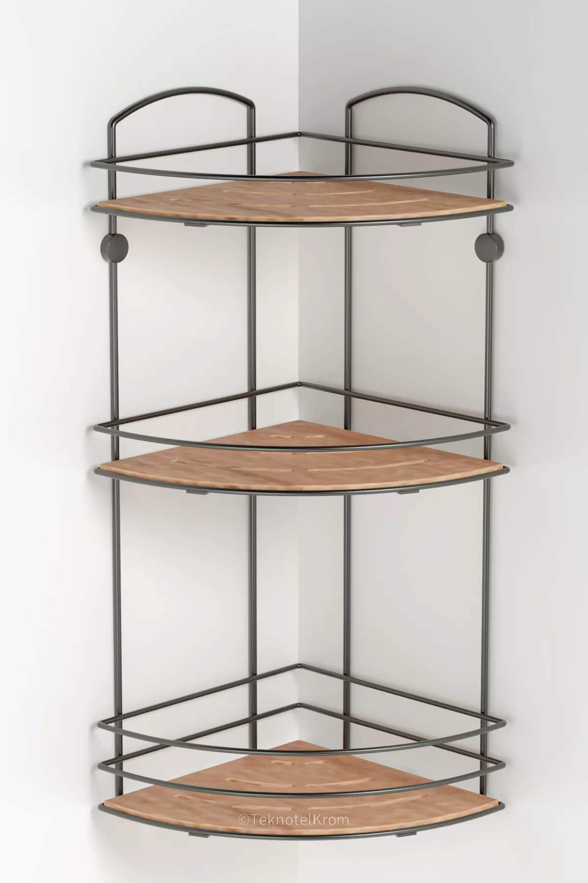 BK075 Bath Corner Shelf 3 Tier with Wood Design ABS - Tekno-tel